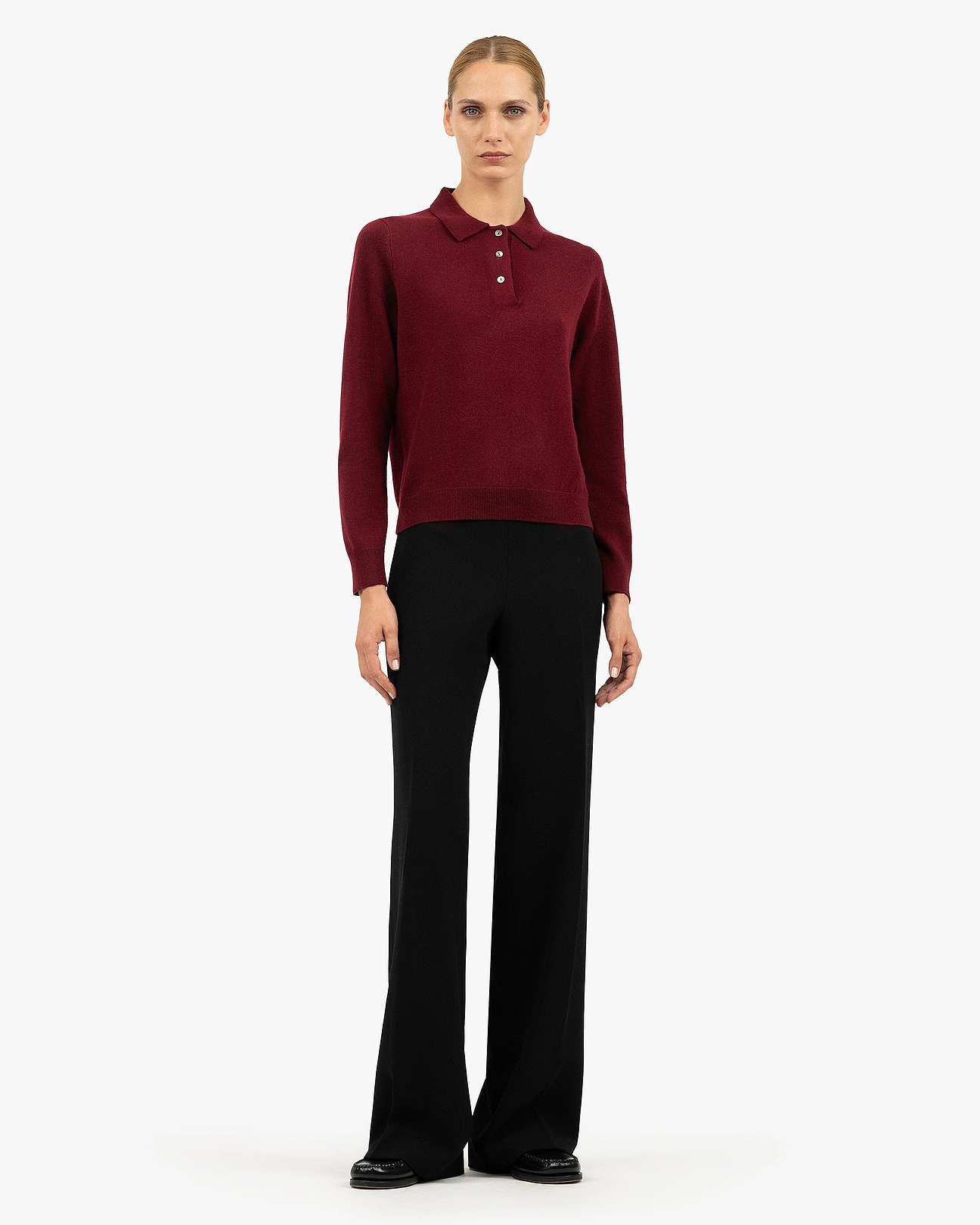 Women's Tribeca Cashmere Polo Sweater - Bordeaux | MaisonCashmere